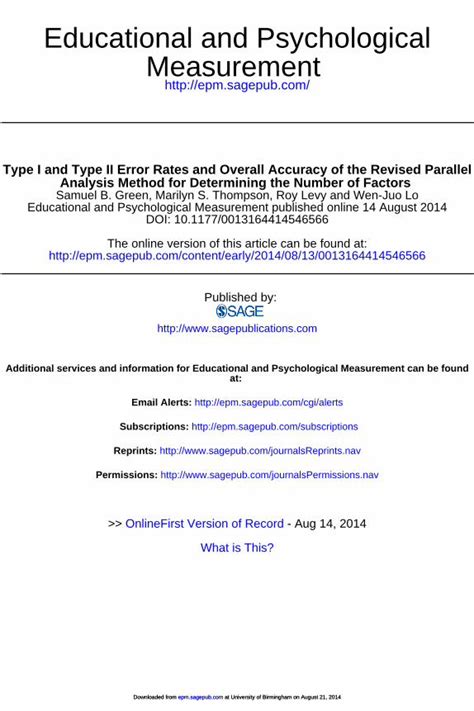Pdf Type I And Type Ii Error Rates And Overall Accuracy Of The Revised Parallel Analysis