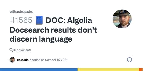 📘 Doc Algolia Docsearch Results Dont Discern Language · Issue 1565 · Withastroastro · Github