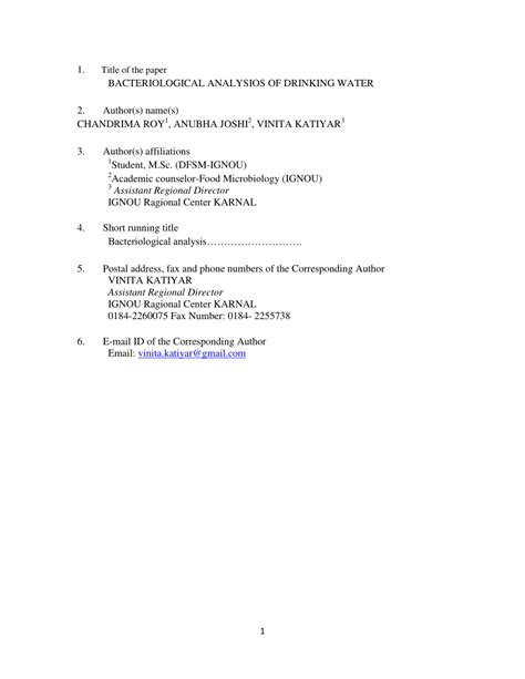 Pdf Bacteriological Analysis Of Drinking Water