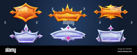 Golden And Silver Medieval Game Ui Frame And Button With Design Ornament And Gem Stones For Menu