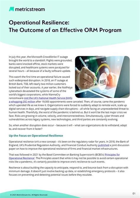 Operational Resilience The Outcome Of An Effective Orm Program Article