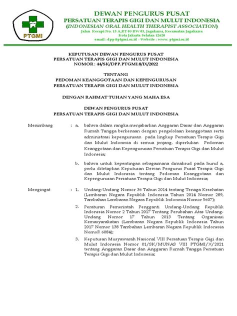 Sk Dan Pedoman Keanggotaan Kepengurusan Pdf