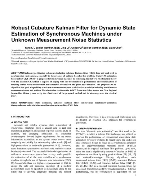 Pdf Robust Cubature Kalman Filter For Dynamic State Estimation Of