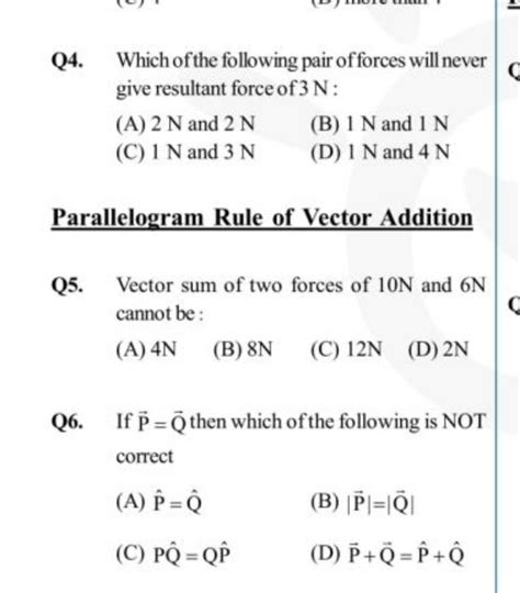 Parallelogram Rule Of Vector Addition Q5 Vector Sum Of Two Forces Of 10