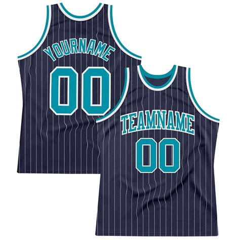Custom Pinstripe Basketball Jersey Navy White Teal Authentic Fansidea