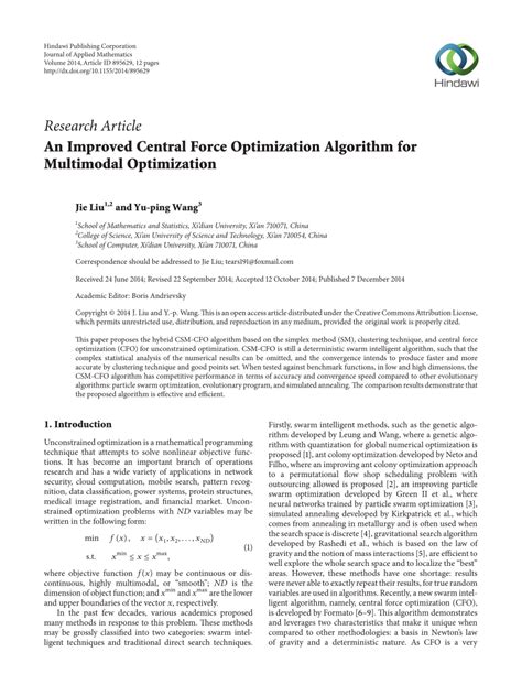 Pdf An Improved Central Force Optimization Algorithm For Multimodal