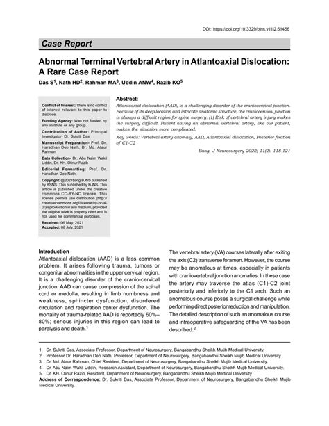Pdf Abnormal Terminal Vertebral Artery In Atlantoaxial Dislocation A