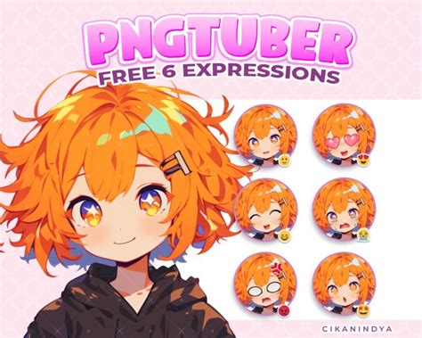 Png Tuber Vibrant Orange Hair Vtuber Character With Sparkling Eyes And Casual Hoodie Get 6
