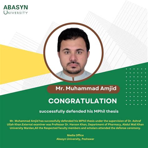 Abasyn University On Linkedin Mr Muhammad Amjid Has Successfully