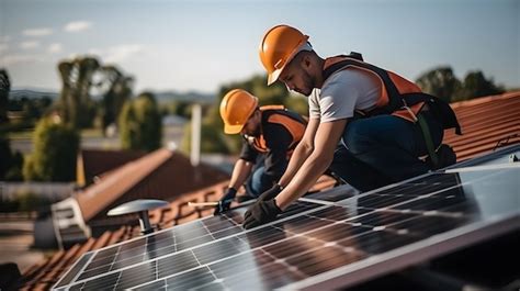 A Man Is Installing Solar Panels On A Roof Premium Ai Generated Image