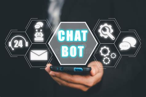 Woman Hand Using Smart Phone With Chatbot Icon On Virtual Screen Robot