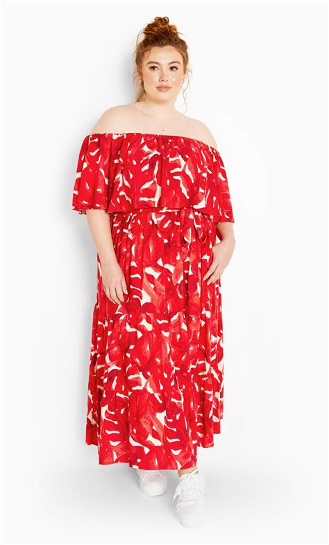 Womens Plus Size Boardwalk Crimson Print Maxi Dress