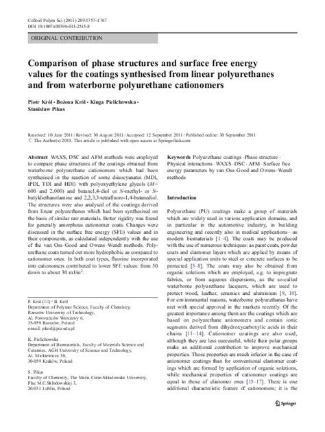 Pdf Comparison Of Phase Structures And Surface Free Energy Values For The Coatings Synthesised