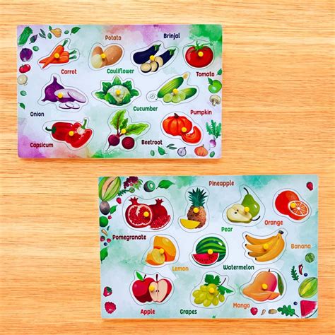 Fruits And Vegetables Peg Puzzle Combo Winkslab