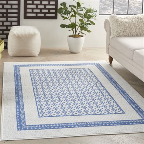 Nourison Whimsicle Modern Moroccan Ivory Blue 5 X 7 Area Rug 5 X 7