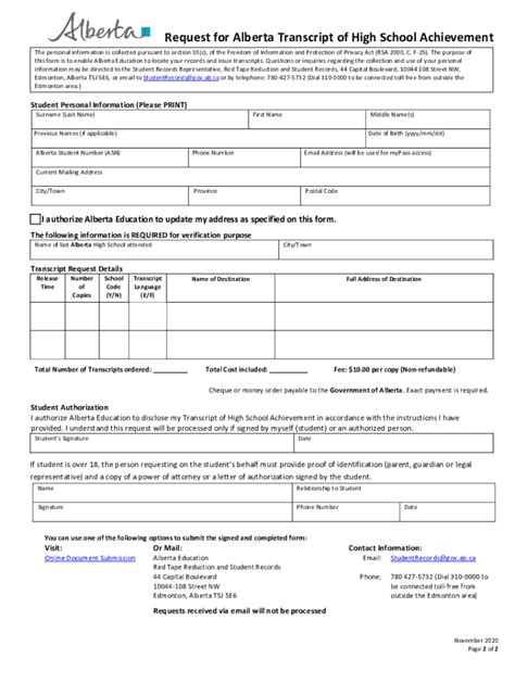 Fillable Online Alberta Transcript Of High School Achievement Request Alberta Transcript Of