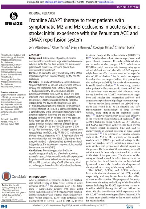 Adapt With 3max In M2m3 Distal Occlusion Alternbernd Jnis 2017jul 脑医汇 神外资讯 神介资讯
