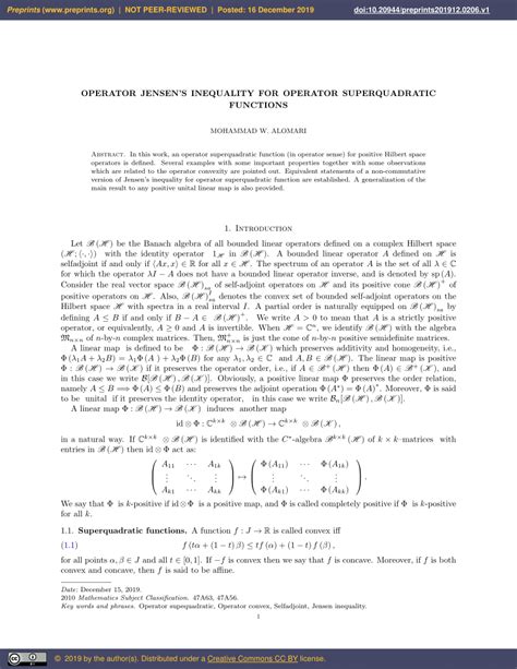 Pdf Operator Jensens Inequality For Operator Superquadratic Functions