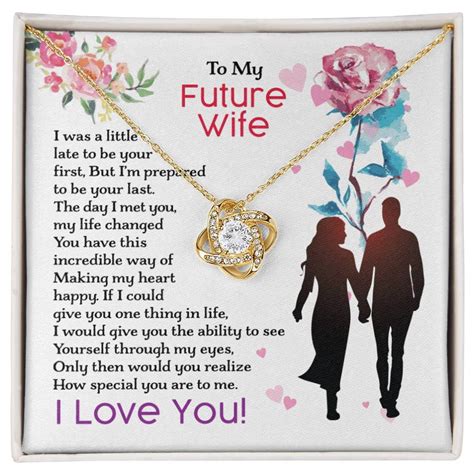 T For Future Wife Love Knot Necklace Whiteyellow Plated