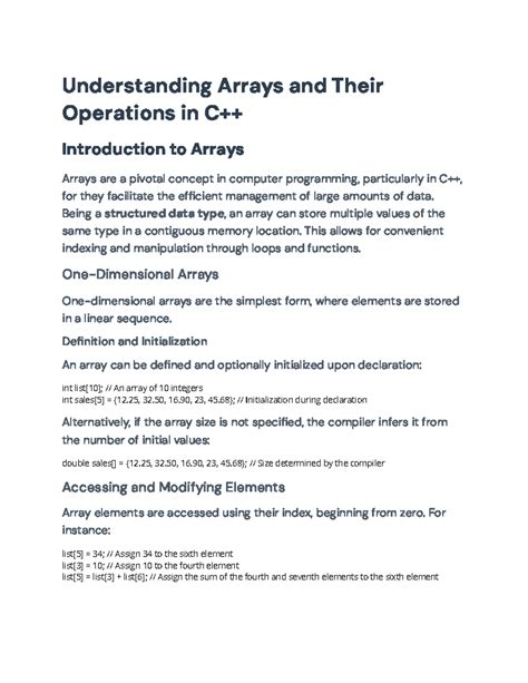 C Arrays And Operations A Comprehensive Overview And Guide
