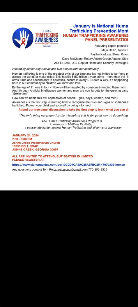Jan Sex Trafficking Awareness Panel Discussion For Parents Teens Johns Creek GA Patch