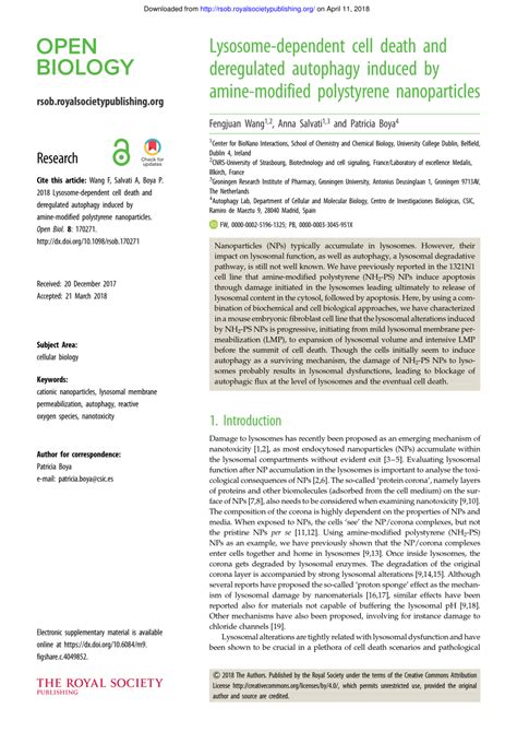 Pdf Lysosome Dependent Cell Death And Deregulated Autophagy Induced