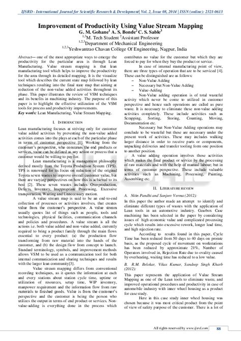 pdf improvement of productivity using value stream mapping