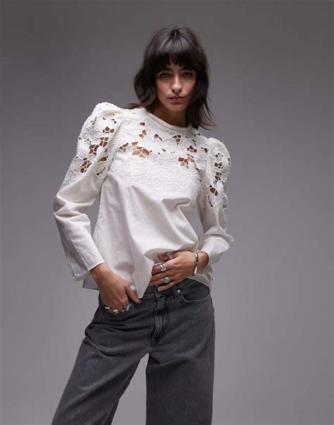 And Other Stories Blouse With Floral Cut Out Shoulder And Neck Detail In