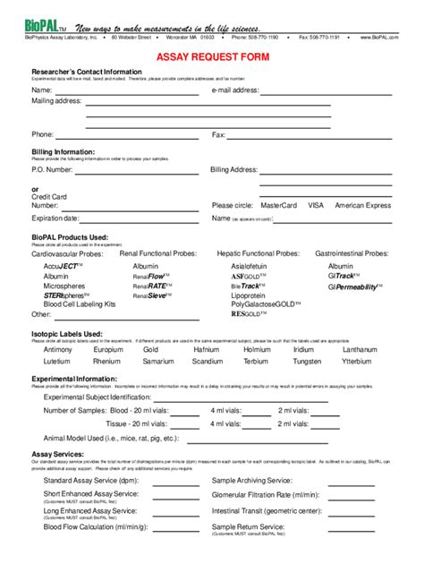 Fillable Online Assay Request Forms 2002 Vission 2 Assay Request