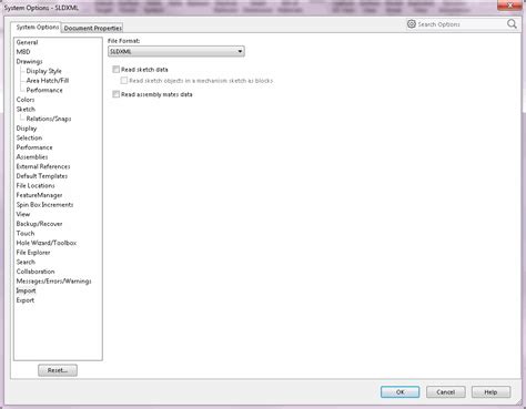 File Open Files Of Type SLDXML Options 2025 SOLIDWORKS API Help