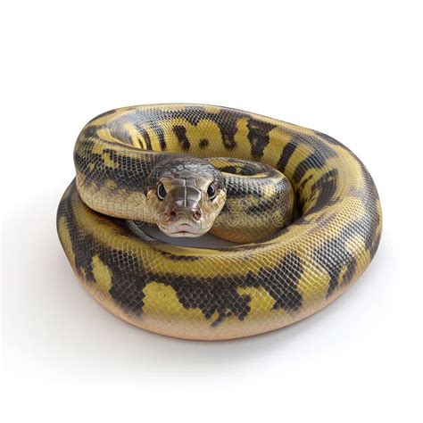 Stunning Coiled Yellow Anaconda Snake Close Up View On White Stunning Coiled Yellow Anaconda Snake Close Up View On White