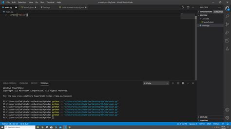 Integrated Terminal Not Working As You Can See It Isnt Displaying My Hello How Can I Fix