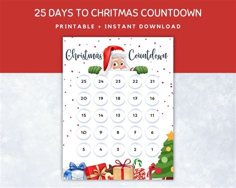 25 Day Countdown To Christmas Calendar Page Christmas Countdown