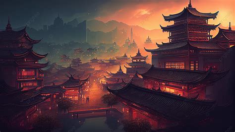 古建築夜景插畫背景 古建築 夜景 晚景背景圖片和桌布免費下載