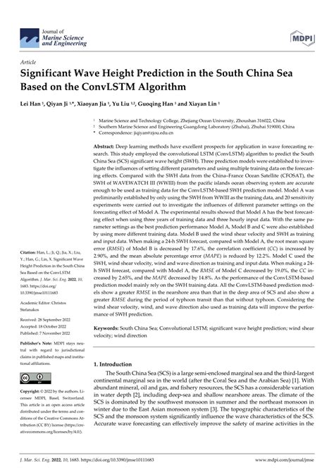 Pdf Significant Wave Height Prediction In The South China Sea Based On The Convlstm Algorithm