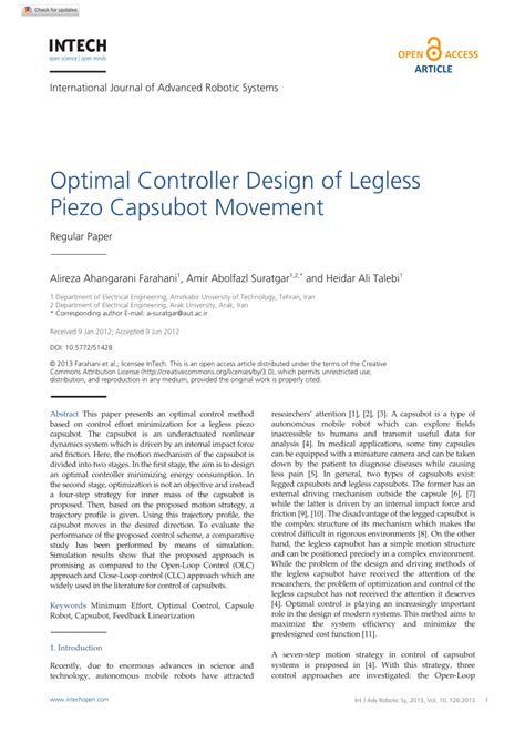 Pdf Optimal Controller Design Of Legless Piezo Capsubot Movement