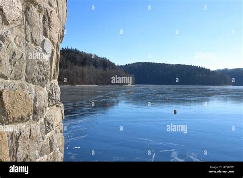 The Dam Barrage Reservoir Klingenberg In Winter In Germany Saxony