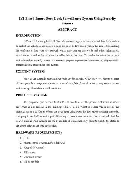 21 Iot Based Smart Door Lock Surveillance System Using Security Sensors