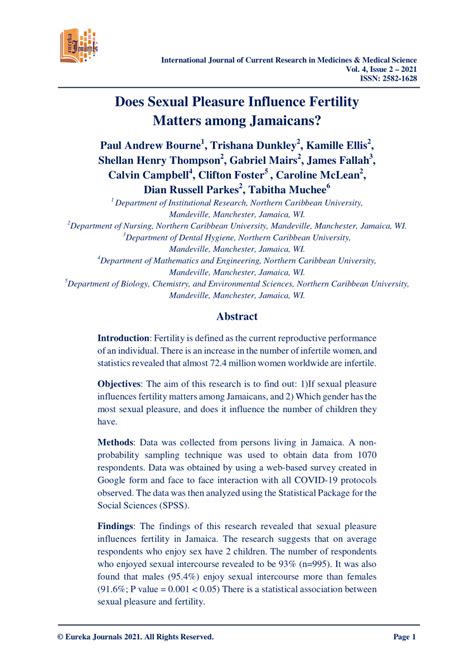 Pdf Does Sexual Pleasure Influence Fertility Matters Among Jamaicans