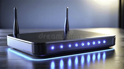 Sleek Black Internet Modem With Blue Power Indicator Highspeed Wireless Router For Home Or