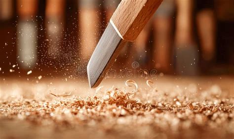 A Sharp Chisel Cuts Into Wood Creating Beautiful Shavings Showcasing The Art Of Woodworking And
