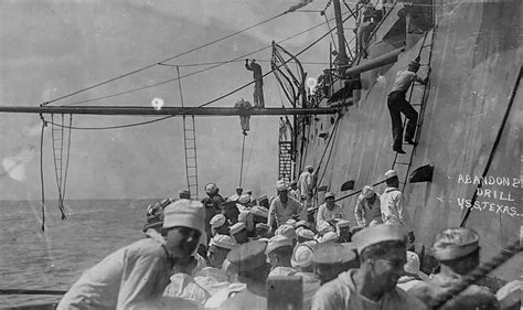 Battleship Texas — Crew Of Uss Texas Bb 35 Practicing Abandon Ship
