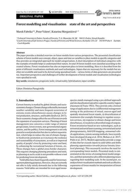 Pdf Forest Modelling And Visualisation State Of The Art And