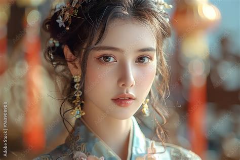 Chinese Women Wearing Hanfu Full Body Photos Background Of Ancient
