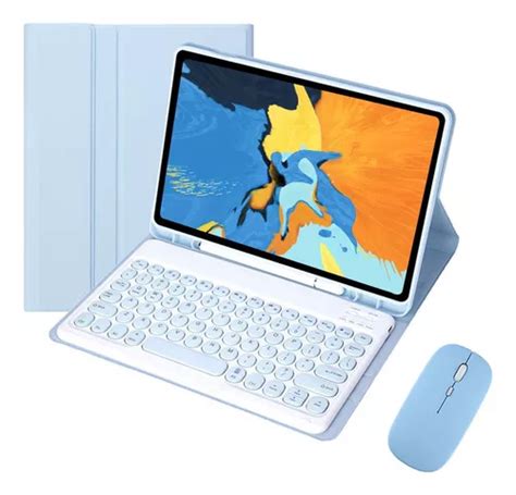 Teclado Capa Protetora E Mouse Para Ipad Pro 11air45 109 Cor Branco Ice Blue Round Keycap