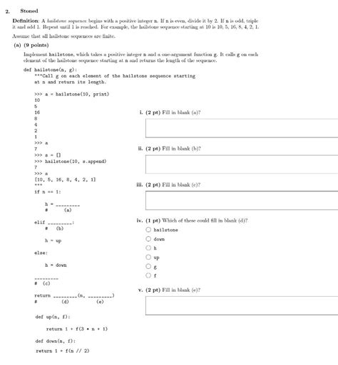 Solved 2 Stoned Definition A Hailstone Sequence Begins