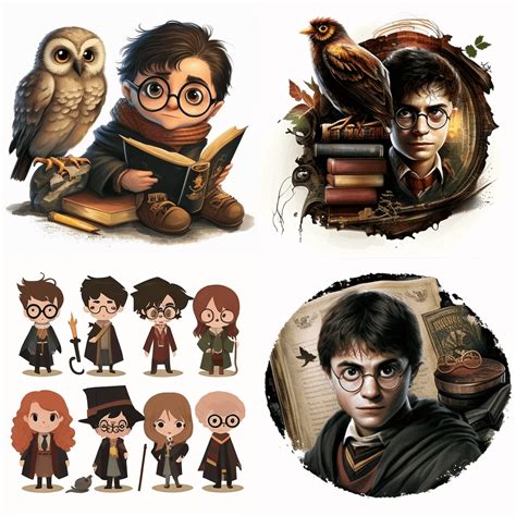 A Collection Of Clipart Images Featuring Harry Potter With An Owl Books And Various Characters
