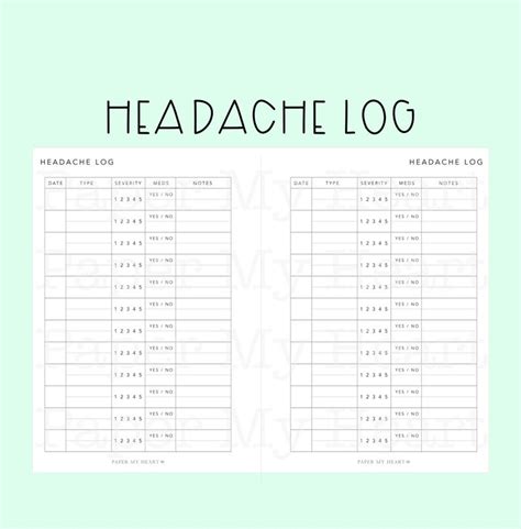Headache Log Printable Insert Personal Size Etsy