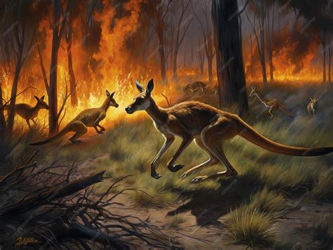 Premium Ai Image Fire In Australia Kangaroo Running From Jungle Fire