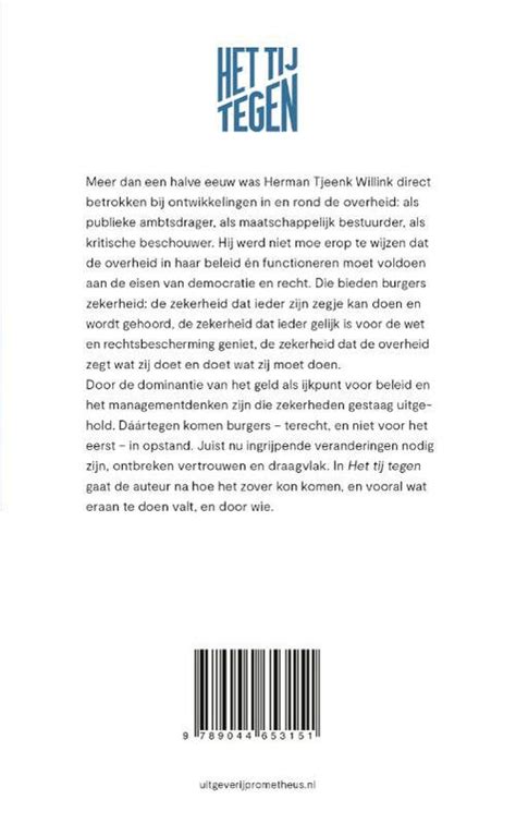 Het Tij Tegen Herman Tjeenk Willink Boek 9789044653151 Bruna